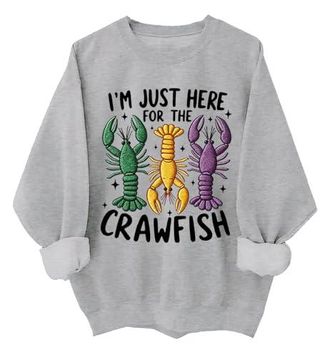 Generic Sweatshirt vintage &laquo; Im Just Here For The Crawfish &raquo; Mardi Gras pour femmes et hommes, gris, XXL
