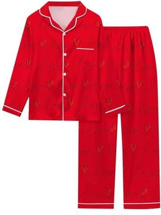 Generic Ensemble de pyjama de Saint-Valentin pour femme - Motif coeur - Grande taille - Galentines - Manches longues - Noeud - Cadeau quotidien pour fille, Ro