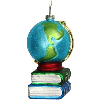 HD Collection Christbaumschmuck 11,4cm Glas - Erdglobus Figur zum Aufhängen - handbemalt & mit Glitzer - Weihnachtsbaum Anhänger für Weihnachten - Christbaumanhänge