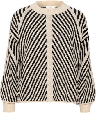 Kaffe Femme, Pulls, Multicolore, Taille: 46 FR Pull à Rayures Beige/Noir