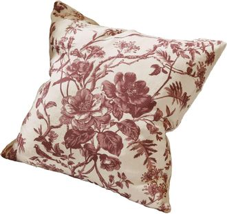 Loberon Kissenh&uuml;lle Rosanique - Kunstvoller Bl&uuml;tendruck - Nostalgischer Charme - Nahtfeiner Rei&szlig;verschluss - Kissenbezug - Leinen, Bordeaux/Creme
