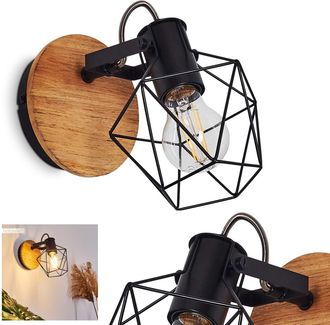 HOFSTEIN Wandleuchte Maracambo, Wandlampe aus Holz/Metall in Natur/Schwarz 1 x E27 Fassung, Leuchtenkopf beliebig dreh-/schwenkbar, IP20, ohne Leuchtmittel