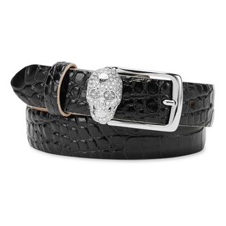 Philipp Plein Lederg&uuml;rtel Crocco Print Shiny Skull - - Accessories - Damen - Schwarzk - 85 CM