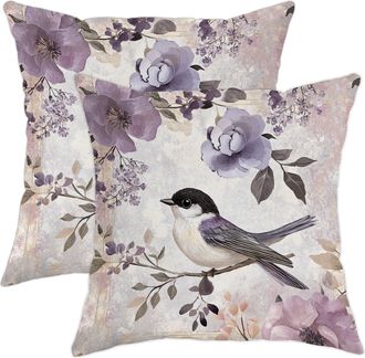 Generic Kissenbezüge mit Frühlingsblumen, Lavendel, Blume, Vogel, für den Außenbereich, dekorativ, quadratisch, Landhaus-Dekor, Kissenbezüge für Zuhause, Sofa