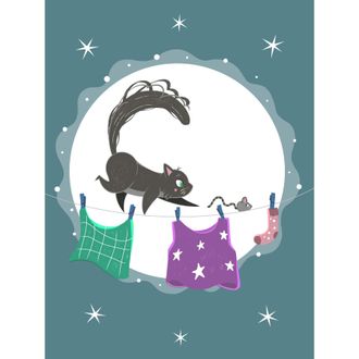 Wee Blue Coo LTD Cat and Mouse Night Large Wall Art Print Canvas Premium Poster Nacht Wand