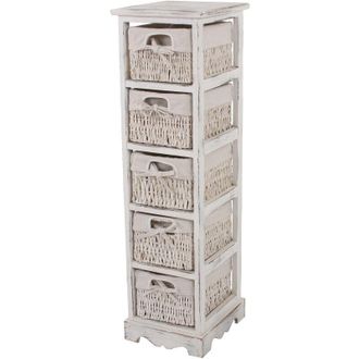 Mendler Commode / &eacute;tag&egrave;re 5 paniers, 25x28x90cm, shabby, vintage, blanc