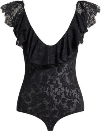Alberta Ferretti Femme, Tops, Noir, Taille: 40 FR Body en laine et dentelle &agrave; manches longues