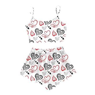 Generic Pyjama Femme L&eacute;ger sans Manches Imprim&eacute; Coeur Bretelles Et Shorts Deux Pi&egrave;ces pour Maison Tenue D&eacute;contract&eacute;e Confortable pour &Eacute;t&eacute;(c-White, XXL)