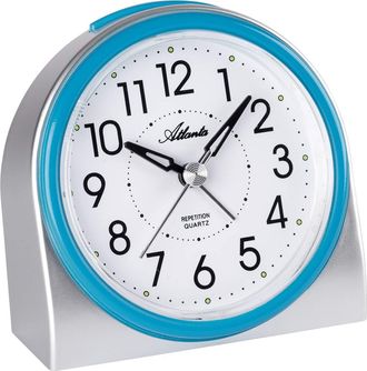 Atlanta Mocassin Moderner Wecker ohne Ticken, Licht, Blinkalarm, Quarz, Silber Blau - 2170/5