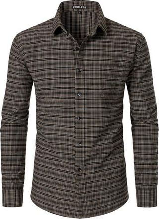 PARKLEES Chemise &agrave; carreaux l&eacute;g&egrave;re pour homme - Coupe ajust&eacute;e - Manches longues - Boutons - Chemise &agrave; carreaux d&eacute;contract&eacute;e avec poche, marron clair, XXL