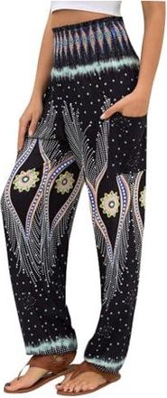 Generic Robe boh&egrave;me 2026 pour femme - Pantalon Harlan imprim&eacute; tendance - Taille haute - Yoga - Style boh&egrave;me d&eacute;contract&eacute;, blanc, 3XL