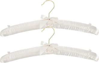 Pretyzoom Kleiderbügel mit Schaumstoffpolsterung - 2 Stück, weiß, mit eleganter Schleife und goldfarbenen Haken, rutschfest, für Hochzeit und Aufbewahrung von K