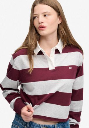 Superdry Langarm-Poloshirt ATH ESS CROPPED STRIPE RUGBY Baumwolle, oversize, cropped fit