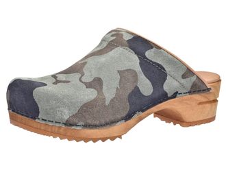 Sanita Soldi offener Clog | Original handgemacht | Leder-Holzclogs f&uuml;r Damen | Anatomisch geformtes Fu&szlig;bett mit weichem Schaum | Nachhaltige Sohle | Olivgr&uuml;n