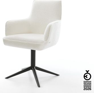 DELIFE Drehstuhl Heira-Flex mit Armlehnen Boucl&eacute; Soft Beige Fu&szlig;kreuz Schwarz 360&deg; drehbar Wippfunktion Taschenfederkern, Esszimmerst&uuml;hle