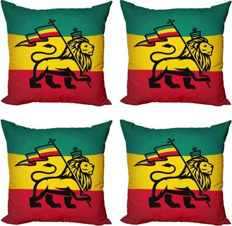 Abakuhaus Rasta Dekokissen Kissenbezug 4er Pack, Judah Lion Rastafari Flagge, Modern Accent Doppelseitiger Digitaldruck, 50 x 50 cm, Gelb Schwarz