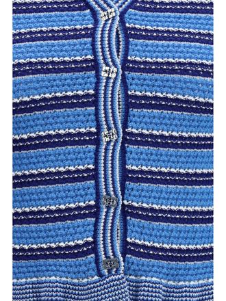 Ganni Womens Cardigan Striped Cotton Marina Sweater