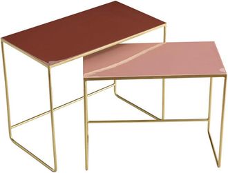 Miliboo Tables basses gigognes rectangulaires design terracotta, rose et m&eacute;tal dor&eacute; (lot de 2) WESS