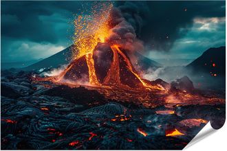 Islandburner Poster Vulkan Ausbruch und Lavafluss in dramatischer Landschaft - Poster 90x60cm