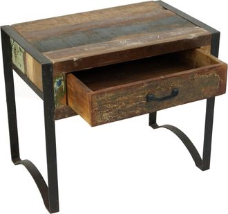 Guru Shop Vintage Beistelltisch, Nachttisch aus Metall, Recyclingholz - Modell 2b, 50x60x38 cm