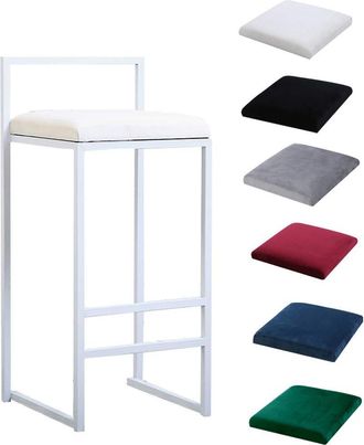 Generic Schwarzer Barhocker Aus Metall mit Samtsitz, Fu&szlig;st&uuml;tze und Hoher R&uuml;ckenlehne - Wei&szlig;e Beine - f&uuml;r K&uuml;che, Bistro, Caf&eacute;, Kneipe - Maximale Belastbarkeit 