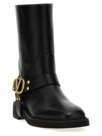 Valentino Garavani Gold-Embellished Leather Boot - Black