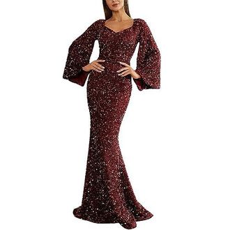 Generic Robe De Soiree Femme Manches &Eacute;vas&eacute;- Robe Paillette Col en V Longue Envelopp&eacute;e dans Les Hanches Chic Et &Eacute;l&eacute;gants Mature Coupe Slim Classiques Temp&eacute;rame