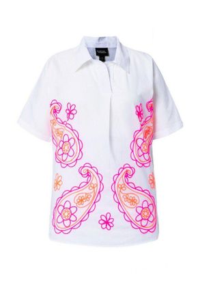 Ulla Popken Longbluse Bluse Paisley-Stickerei Oversized V-Ausschnitt