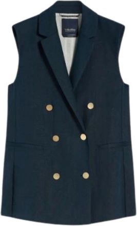 Max Mara Femme, Vestes, Bleu, Taille: 34 FR Bird Linen Vest