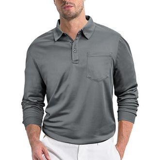 Generic Chemise &agrave; manches longues avec poche pour homme, col &agrave; revers, chemise boutonn&eacute;e en maille respirante, couleur unie, haut de sport d&eacute;contract&eacute;, gris, 