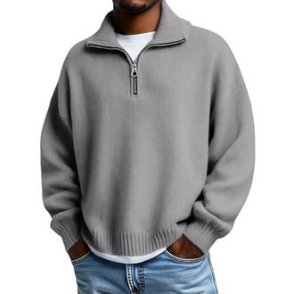 Generic DENGJIAMY Pull en tricot pour homme avec fermeture &eacute;clair quart de long, chemise unie, manches longues, v&ecirc;tements d&eacute;contract&eacute;s &agrave; col rond, sweat-shirt