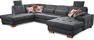 Cavadore Wohnlandschaft Puccino mit Federkern, verstellbarer Rückenlehne und 2 Kopfstützen / Sofalandschaft in U-Form im Landhaus-Design / 340 x 86 x 224 cm / 