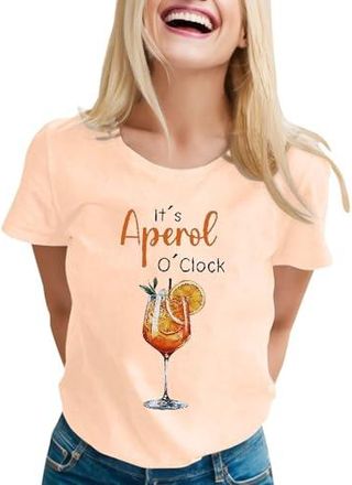 Generic T-shirt pour femme - Costume Aperol Spritz - Col rond - T-shirt d&eacute;t&eacute; amusant - Pour cocktail, f&ecirc;te, &eacute;v&eacute;nements - T-shirt l&eacute;ger - Chemisier d&eacute;contract&eacute;