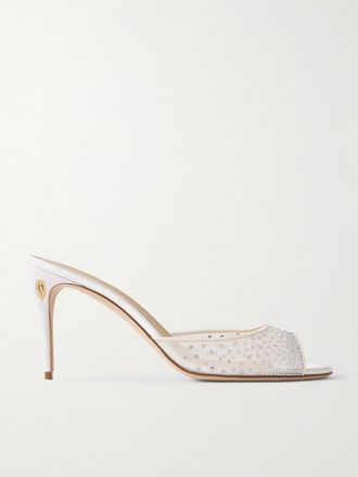 Jennifer Chamandi Guido 85 Mules Aus Mesh Mit Satinbes&auml;tzen Und Kristallen - Wei&szlig;