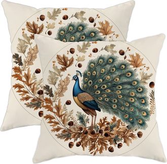 Generic Herbstpfauenvogel Kissenbezug Modern Dekokissen Mit Rei&szlig;verschluss Sofakissenbezug F&uuml;r Balkon Hotel Bett 45X45Cm 2Er Set
