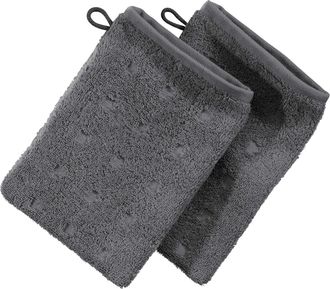 Möve Waschhandschuh Quadretti 2er-Pack Walk-Frottier Graphit Größe 15x20 cm
