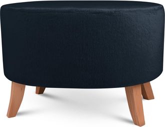 MG Design Ovaler Kunstfell-Hocker 62 x 72 cm in Marineblau mit Holzbeinen - Gepolsterter Fu&szlig;hocker f&uuml;r Wohnzimmer oder Schlafzimmer