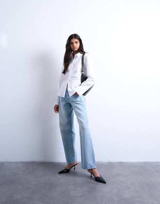 Topshop Ember - Jean droit d&eacute;lav&eacute; &agrave; taille basse-Bleu