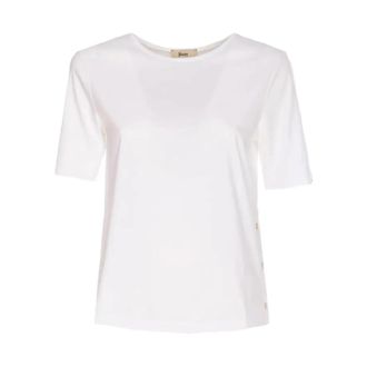 Herno Monogramm Baumwoll-T-Shirt mit Lurex-Details - - Tops - Damen - Wei&szlig; - S