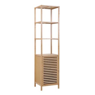 SVITA Badregal L mit T&uuml;r Badezimmerschrank mit Regal freistehend Natur Bambus