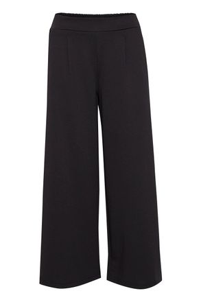 Ichi IHKATE SUS WIDE PA Damen Hose Stoffhose mit Stretch gerader Schnitt Elastikbund Crop Länge, Größe:XL, Farbe:Black (194008)