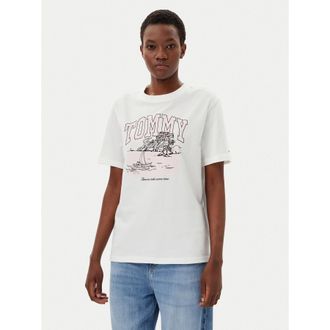 Tommy Jeans T-Shirt Tonal Tropics DW0DW21343 &Eacute;cru Relaxed Fit