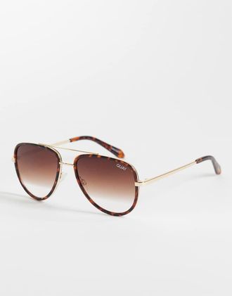 Quay Quay - All In - Kleine Pilotensonnenbrille in Schildpattoptik und Gold-Metall-Brown