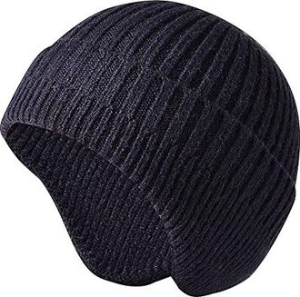 Generic Casquette tricot&eacute;e &agrave; rabat doreille pour homme et femme, bleu marine, Taille unique