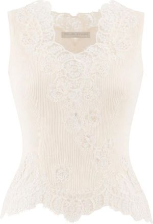 Ermanno Scervino Femme, Tops, Blanc, Taille: 38 FR Ribbed Lace-Embroidered Top