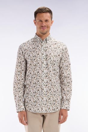 Eden Park Chemise En Popeline De Coton Beige Microimprim&eacute; V&eacute;g&eacute;tal Coupe Droite