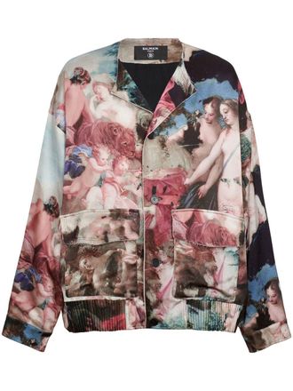 Balmain veste satin&eacute; &agrave; imprim&eacute; peinture - Rose