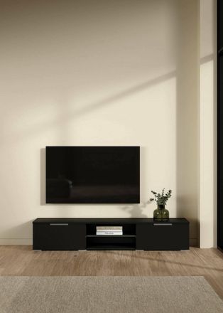 Dmora Fernsehschrank Fantine, St&auml;nder f&uuml;r Wohnzimmerfernseher, Niedriges Wohnzimmer-Sideboard, TV-St&auml;nderbasis, 173x40 h33 cm, Schwarz