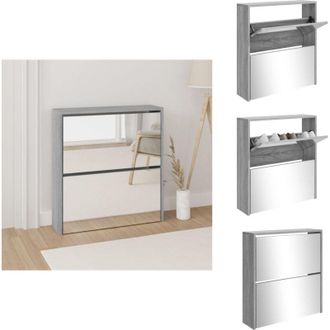 vidaXL Armoire &agrave; chaussures miroir 2 niveaux Sonoma gris 63x17x67 cm - Meuble Chaussure - Armoire Chaussure - Range Chaussures - &Eacute;tag&egrave;re Chaussure