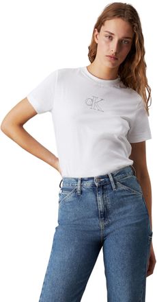 Calvin Klein Jeans Damen T-Shirt Kurzarm Outlined Regular Rundhalsausschnitt, Weiß (Bright White), XS